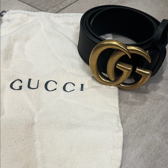 Gucci | Accessories | Gucci Gg Marmont Black Leather Belt With Gold Gg ...
